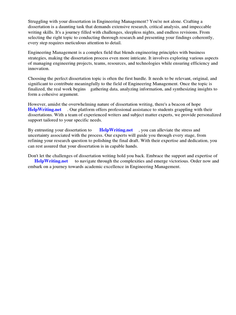 Engineering Management Dissertation Help | PDF