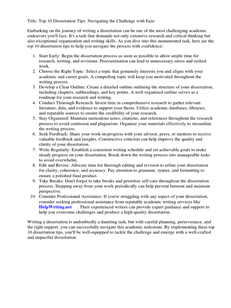 Top 10 Dissertation Tips | PDF | Thesis | Proofreading