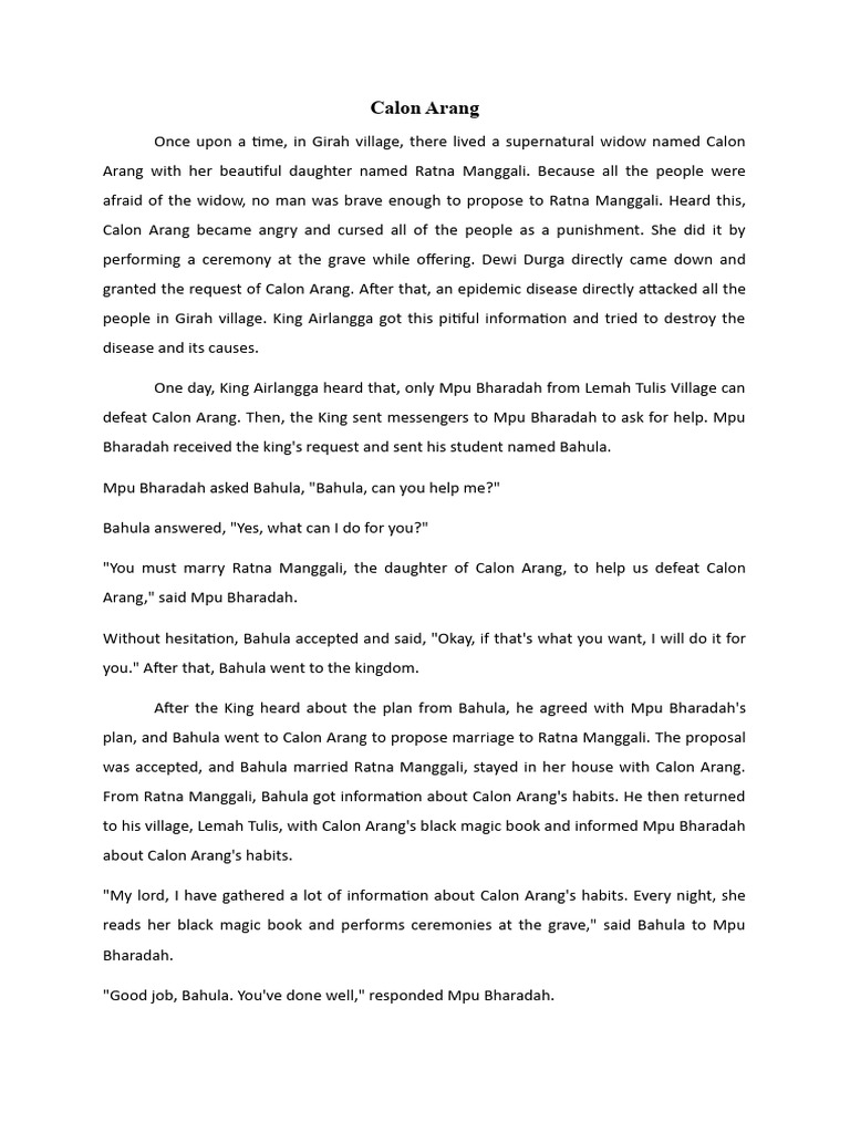 Storry Telling Calon Arang | PDF