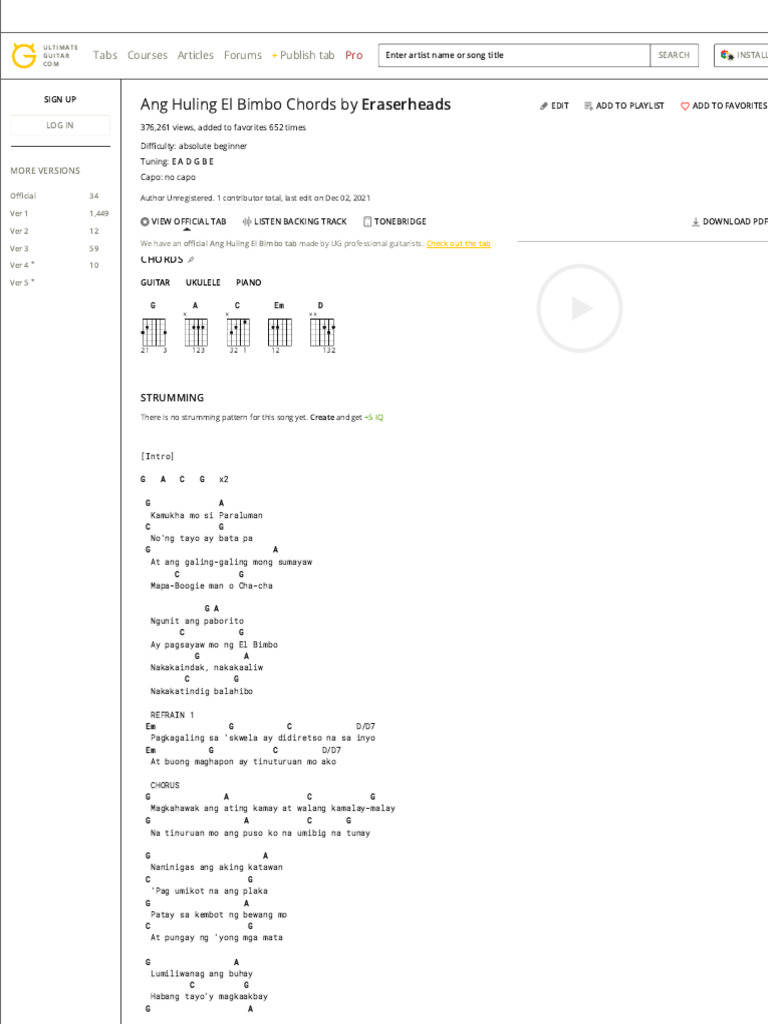 ANG HULING EL BIMBO CHORDS (Ver 3) by Eraserheads @ | PDF