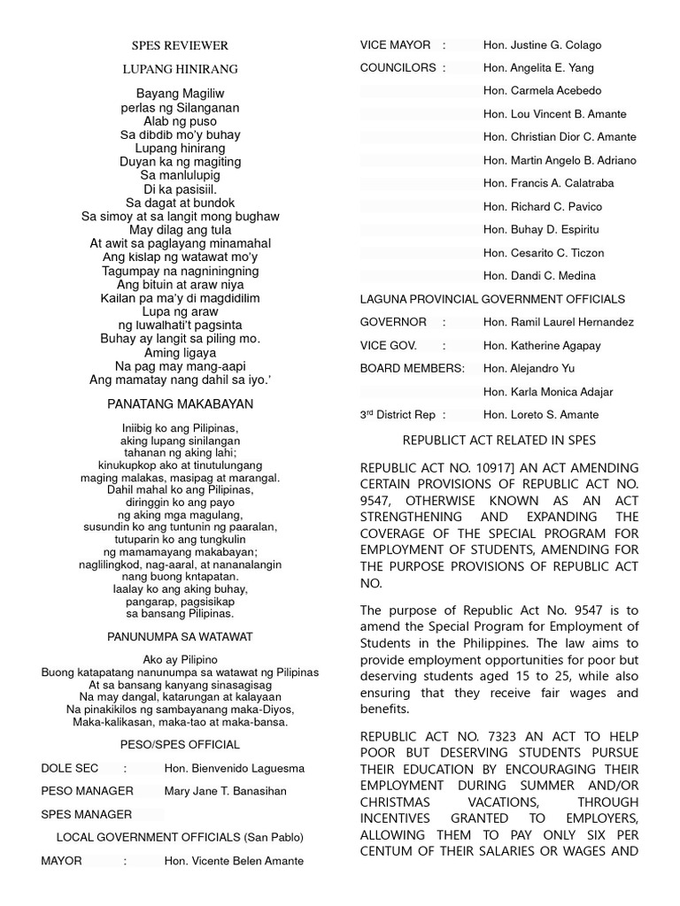 Spes Reviewer 1 | PDF