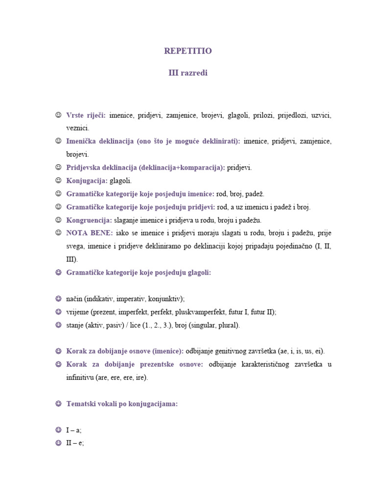Latunski Repetitio - III Razred | PDF