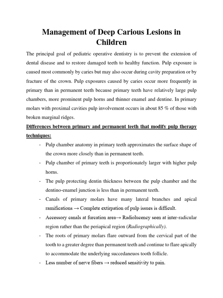 Management of Deep Carious Lesions in Children | PDF | Human Tooth ...