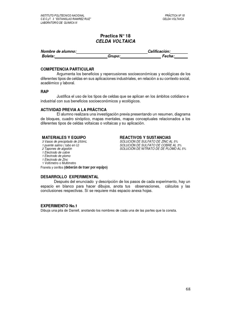 Práctica de Celdas Voltaicas | PDF | Materiales | Electroquímica