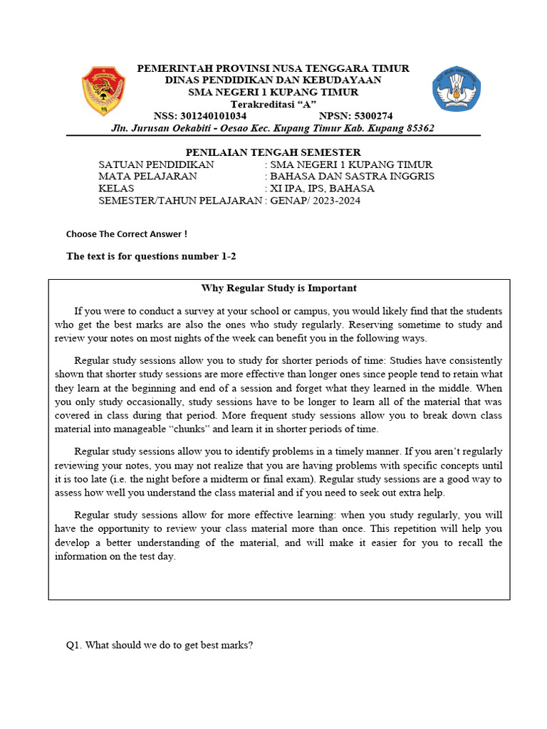 Pts Sastra Inggris Xi Genap 2023-2024 - 110638 | PDF