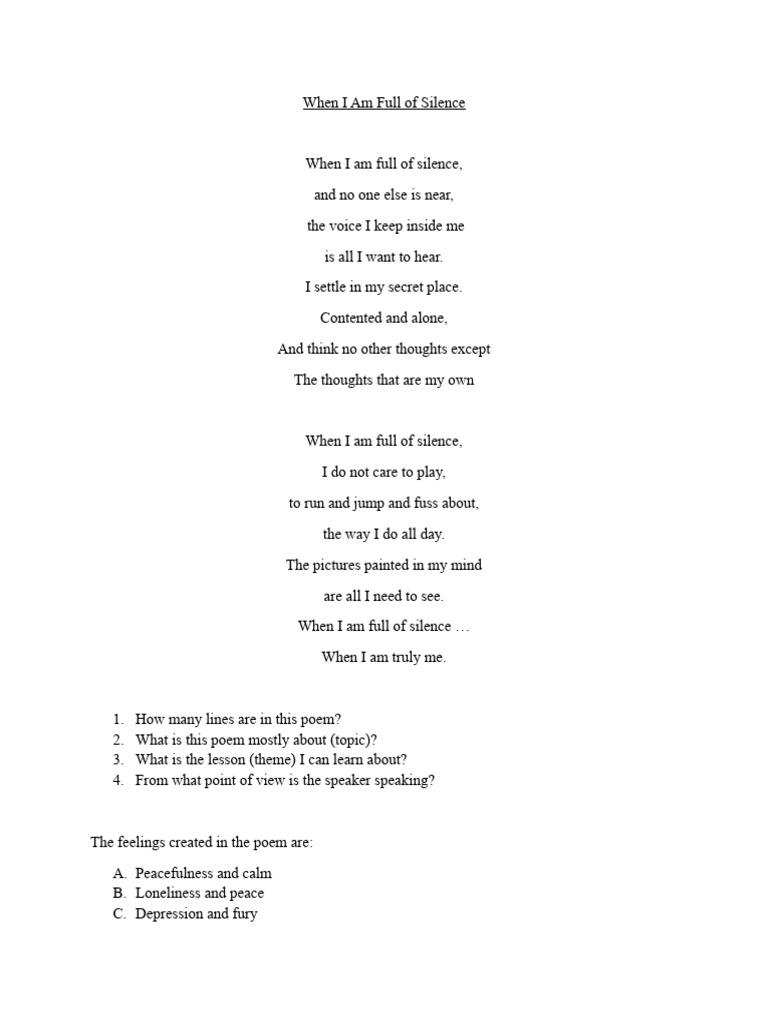 When I Am Full of Silence Poem For Zy | PDF