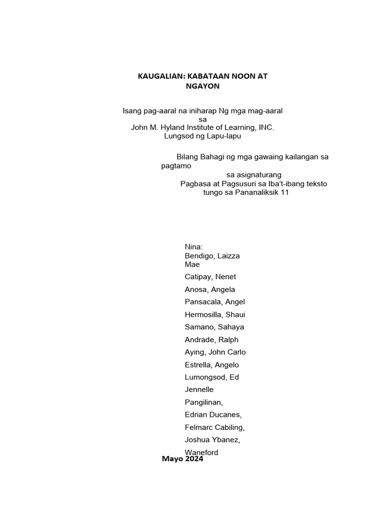 Unang Pangkat Sa pananaliksikGRP123 | PDF