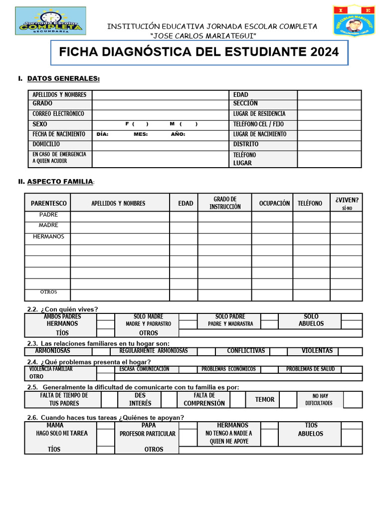 Ficha-Diagnostica-Del Estudiante-2023 | PDF