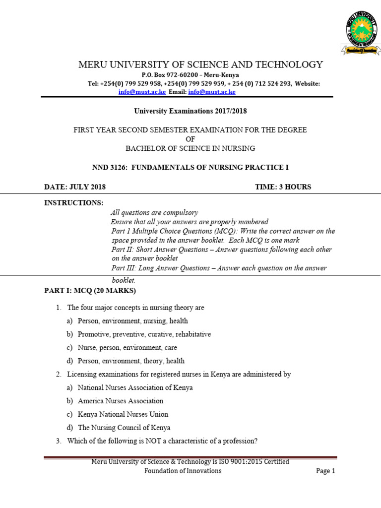 NND 3126 Fundamentals of Nursing Practice I | PDF | Nursing | Science