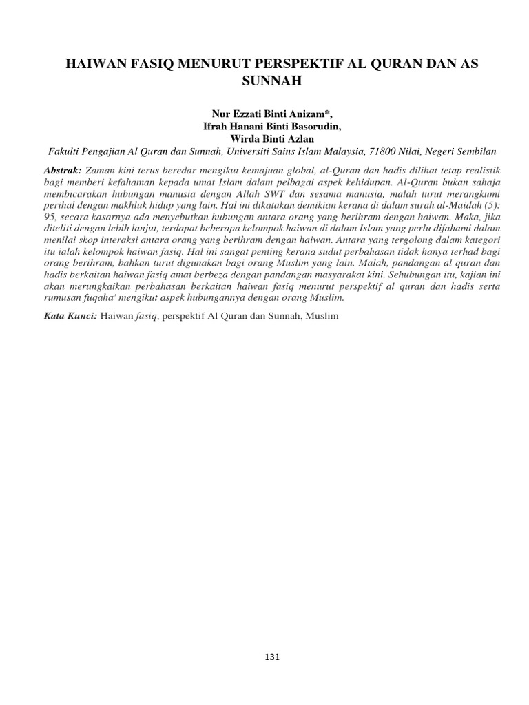 Haiwan Fasiq Menurut Perspektif Al Quran Dan As Sunnah | PDF