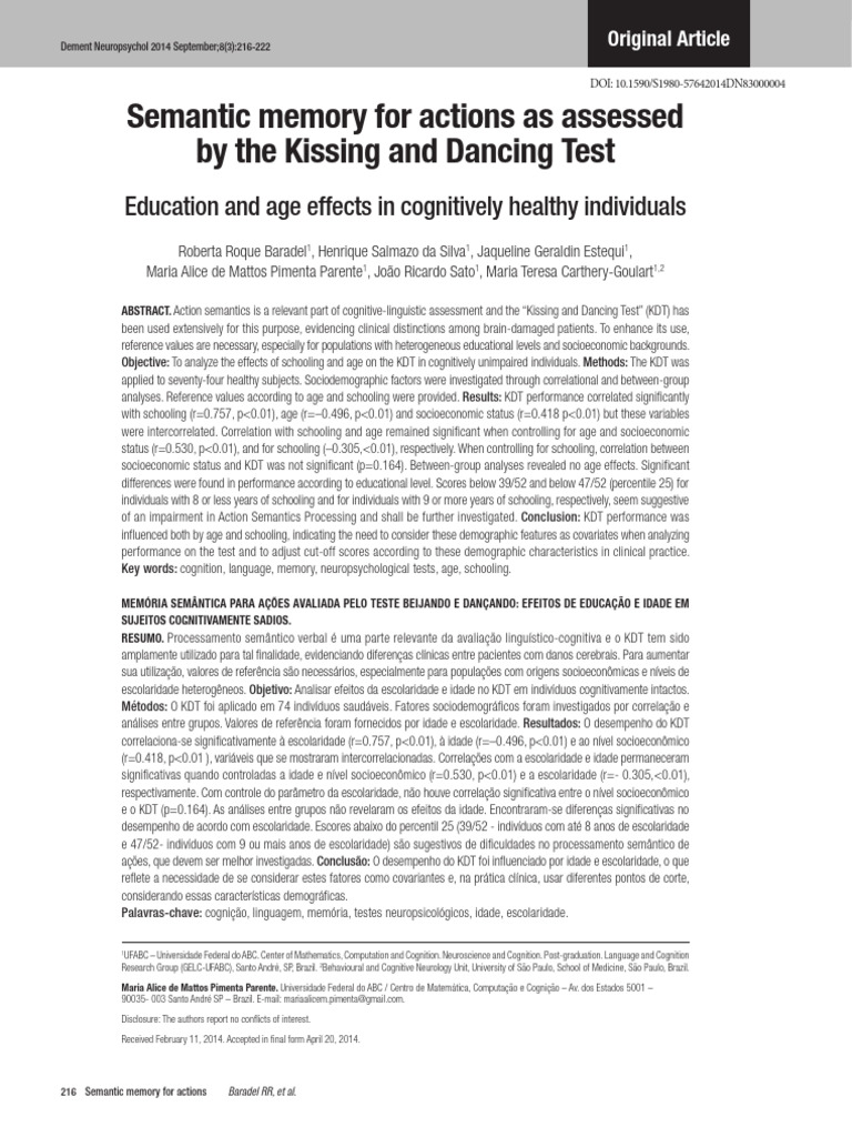 Artículo - Kissing and Dancing Test | PDF | Neuroscience | Cognition