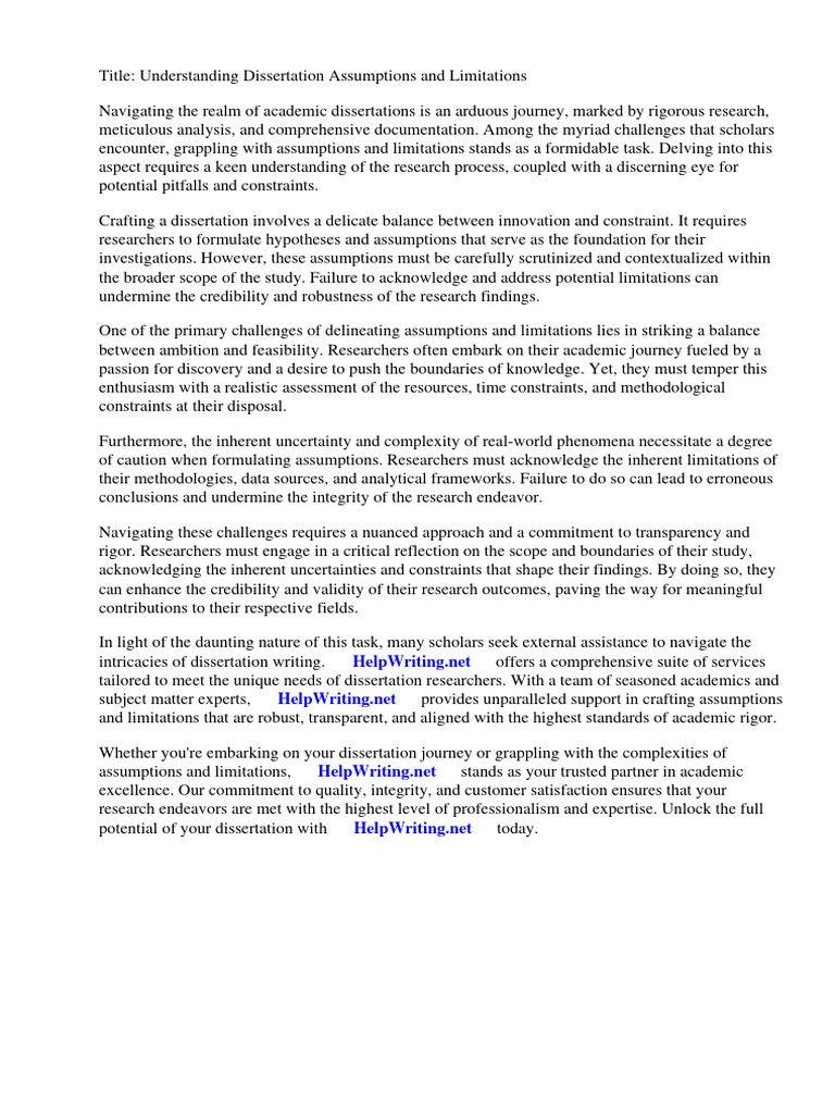 Dissertation Assumptions and Limitations | PDF