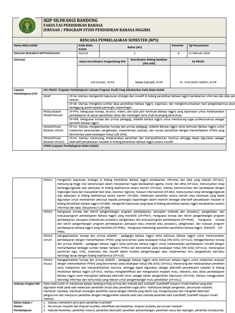 RPS English Research Methodology The Latest Version | PDF | Karier ...