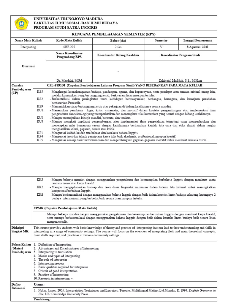 RPS Interpreting - Gasal 2021 2022 - Masduki | PDF | Karier & Perkembangan