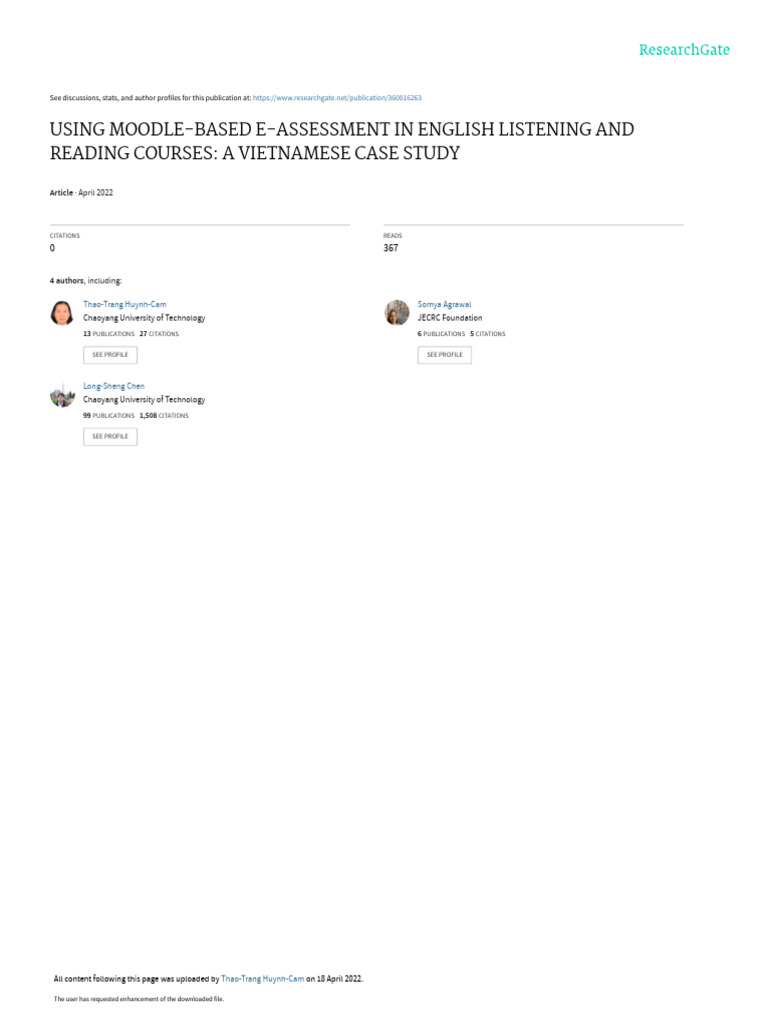 UsingMOODLE Basede Assessmentinenglishlisteningandreadingcourses AVietnamesecasestudy | PDF ...