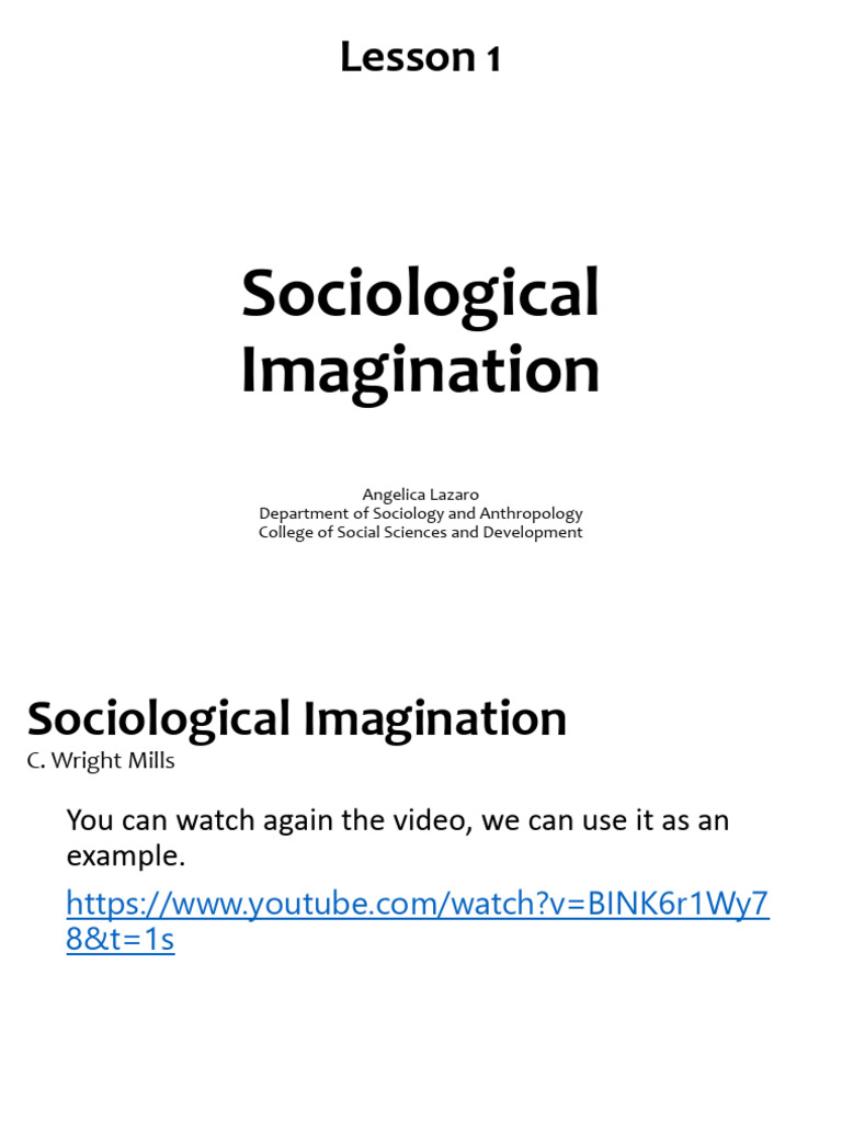 LESSON 1 A Sociological Imagination | PDF | Psychology | Social Psychology