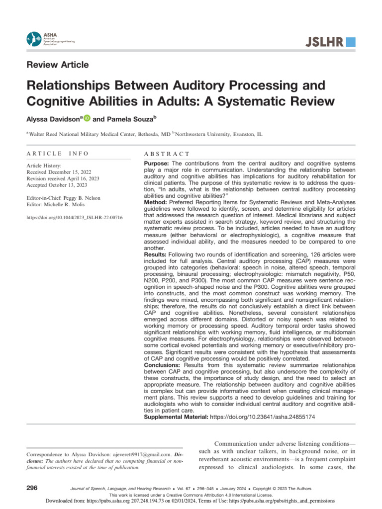 Davidson Souza 2023 Relationships Between Auditory Processing and Cognitive Abilities in Adults ...