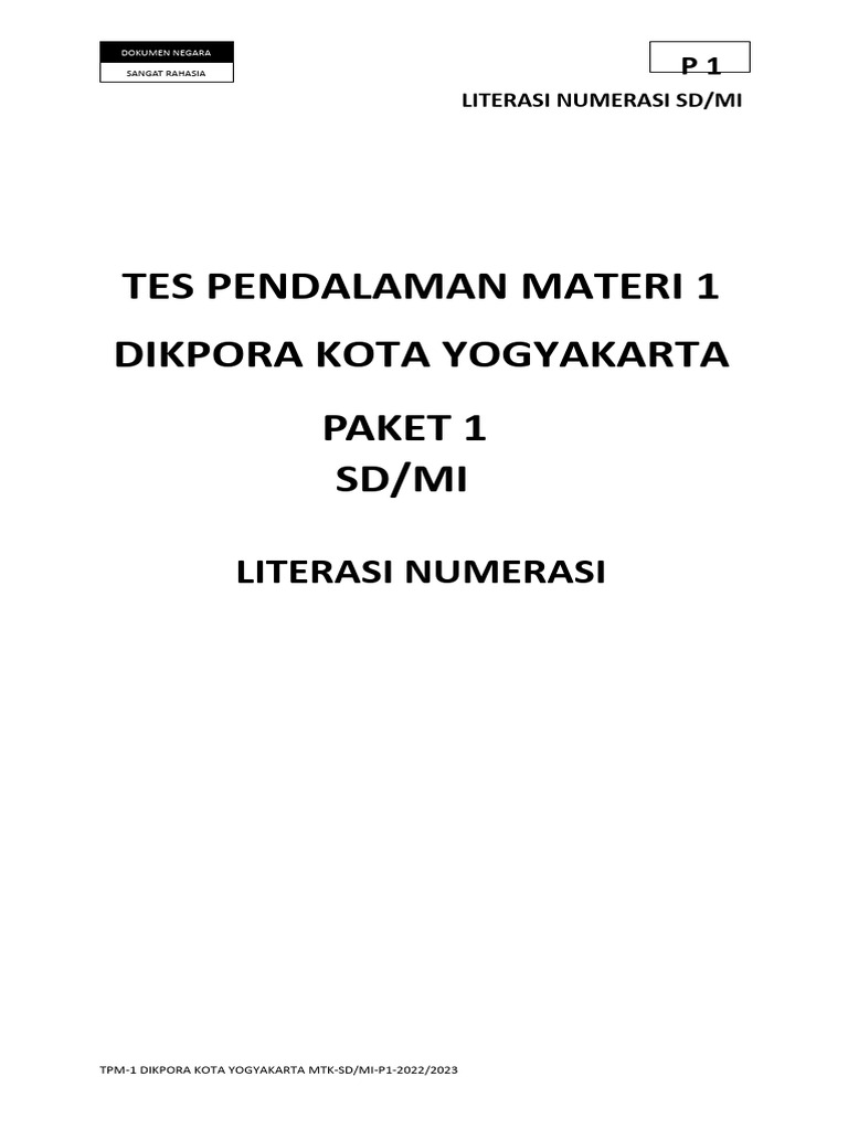Tes Pendalaman Materi Matematika SD/MI | PDF