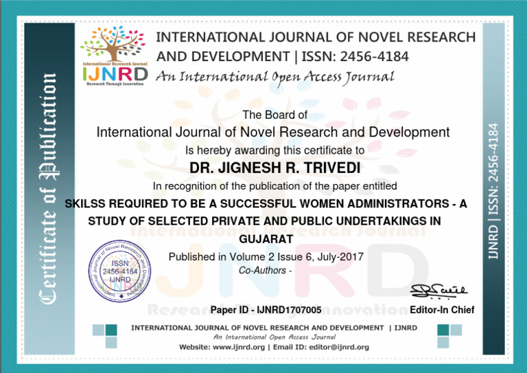 Ijnrd Research Paper Certificate | PDF