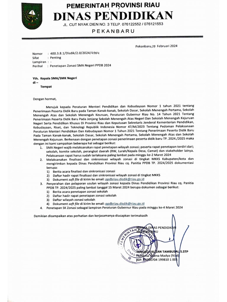 Surat Penetapan Zonasi SMA Negeri PPDB 2024 | PDF