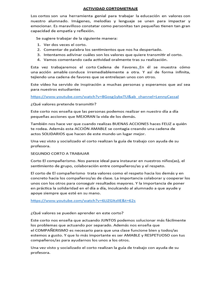 Actividad Cortometraje | PDF