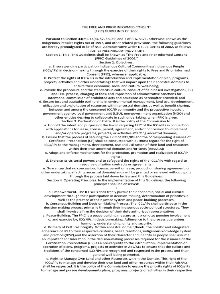 The Free and Prior Informed Consent | PDF