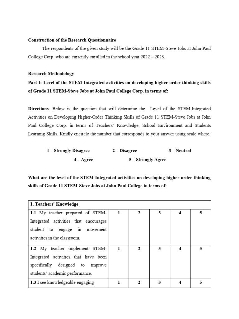 Questionnaire RESEARCH | PDF | Teachers | Science, Technology, Engineering, And Mathematics