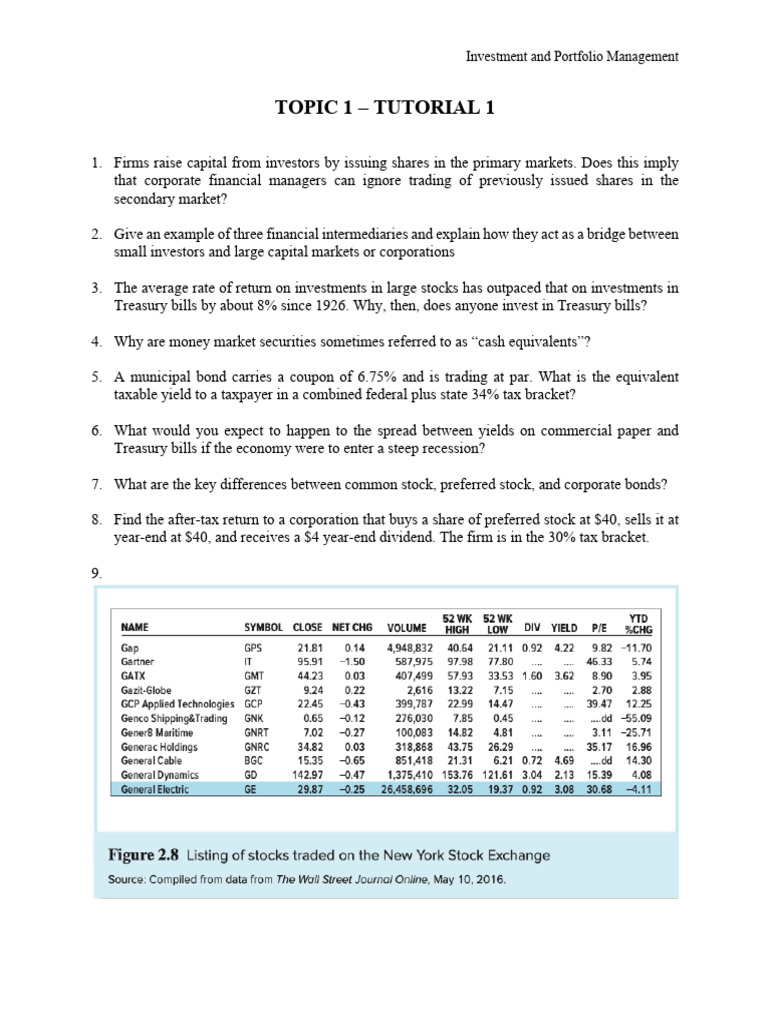 Tutorial 1 | PDF | Preferred Stock | Yield (Finance)