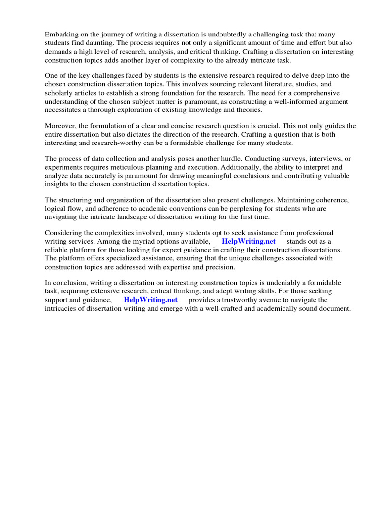 Interesting Construction Dissertation Topics | PDF | Thesis | Expert