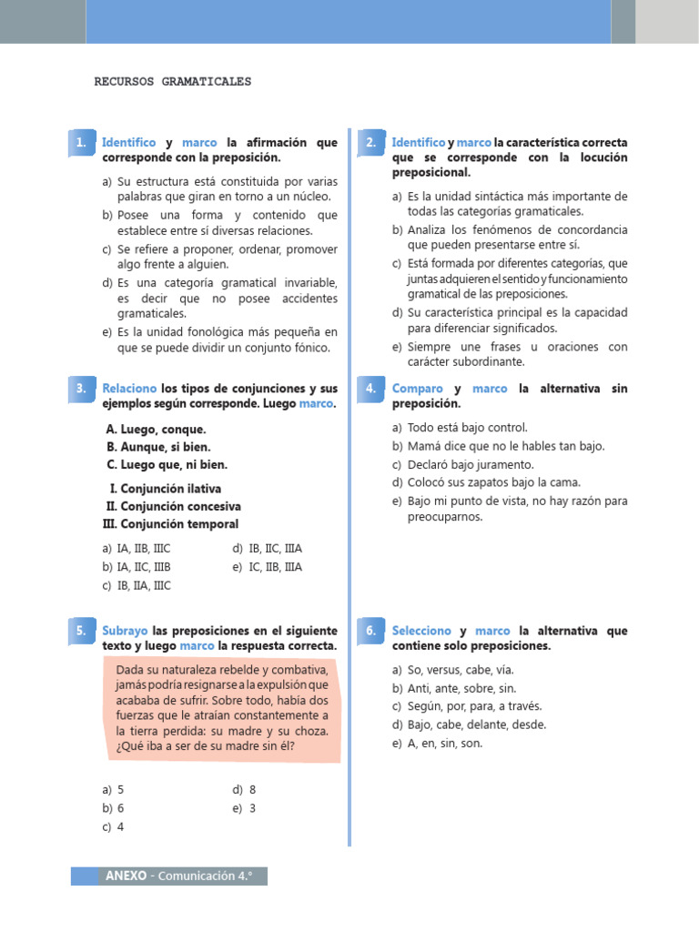 2 Com 4 Ficha Las Preposiciones Y Las Conjunciones Pdf