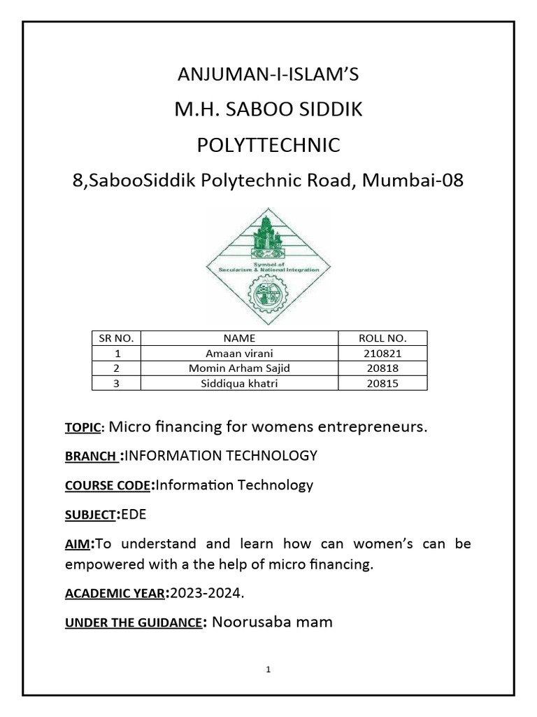 My Ede Microproject 2023 | PDF | Microfinance | Poverty