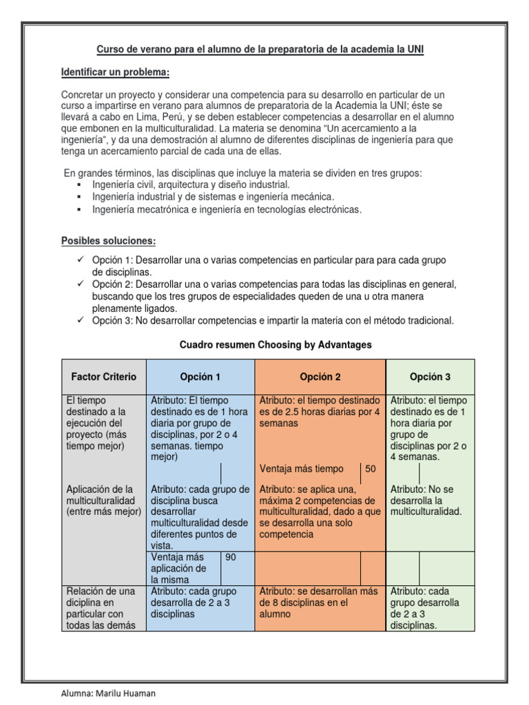Tarea de Choosing by Advantages y Reporte A3 | Descargar gratis PDF ...