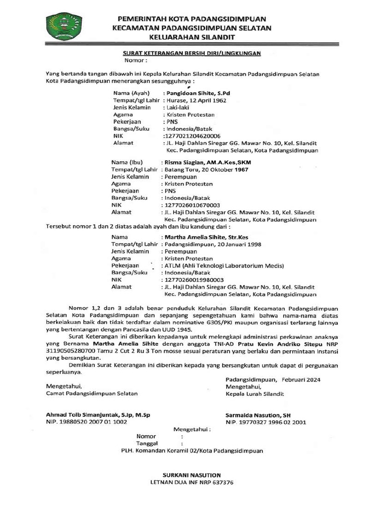 Surat Keterangan Bersih Diri | PDF