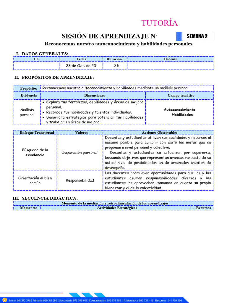 1°_y_2°_SESIÓN_DE_APRENDIZAJE_2°-SEM.2-EXP.7-TUTORÍA[1] | PDF | Aprendizaje | Enseñando