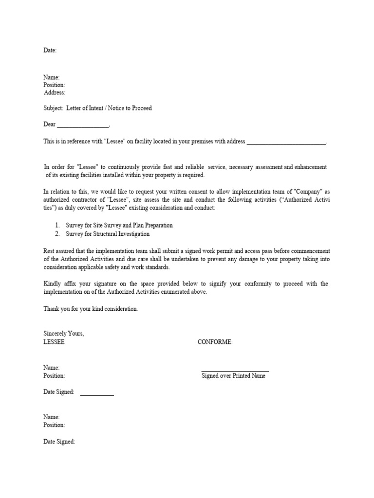LOI SAMPLE FORMAT | PDF