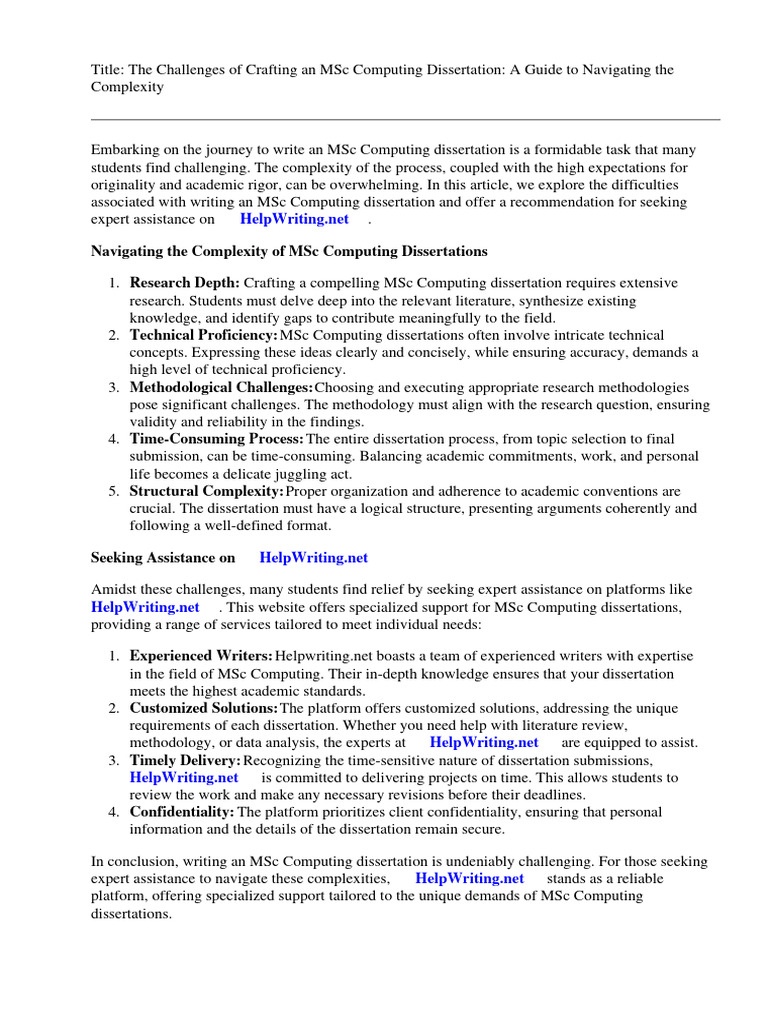 MSC Computing Dissertation Examples PDF | PDF | Thesis | Methodology