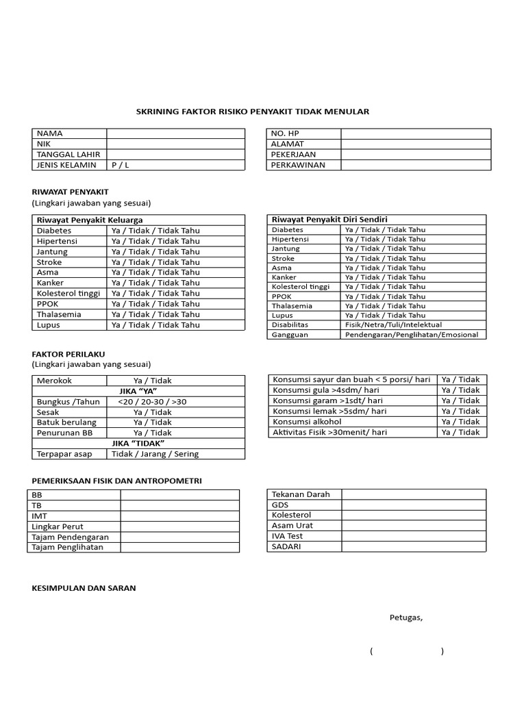 Form Skrining PTM | PDF