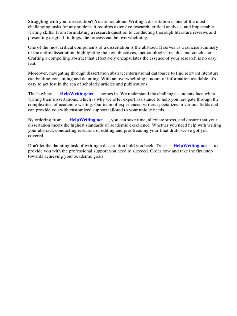 Dissertation Abstract International Databases Download Free Pdf Thesis Abstract Summary