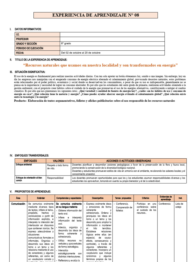 6° Grado - Experiencia de Aprendizaje N°08 | PDF | Exponenciación | Decimal