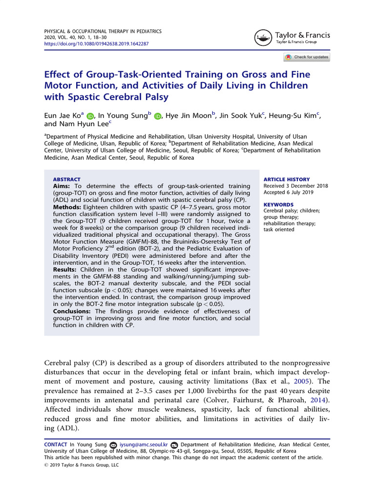 Effect of Group-Task-Oriented Training On Gross and Fine | PDF | Cerebral Palsy | Physical Therapy