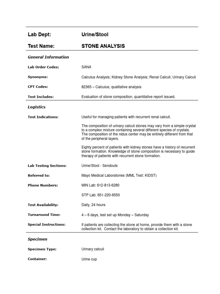 Stone Analysis | PDF | Kidney | Urinary System