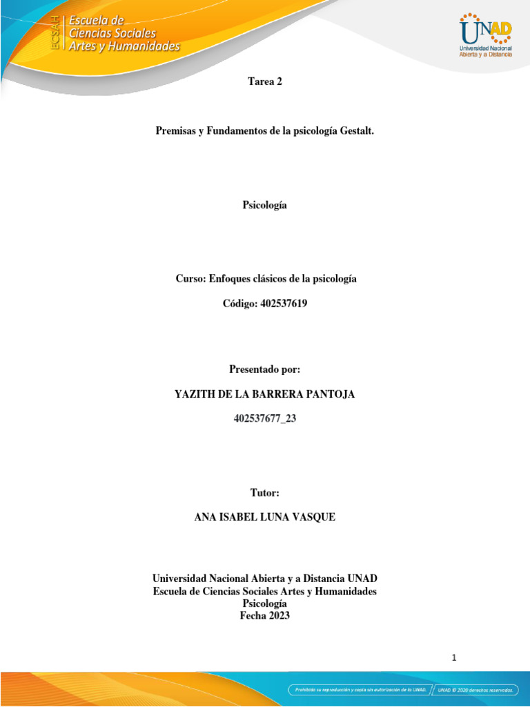 Tarea 2 Premisas y fundamentos de la psicologia | PDF | Sicología | Percepción