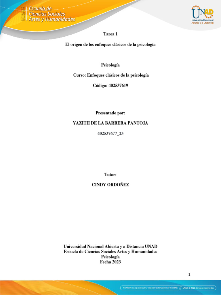 EL ORIGEN DE LOS ENFOQUES CLASICOS DE LA PSICOLOGIA - TAREA 1 | PDF | Sicología | Mente