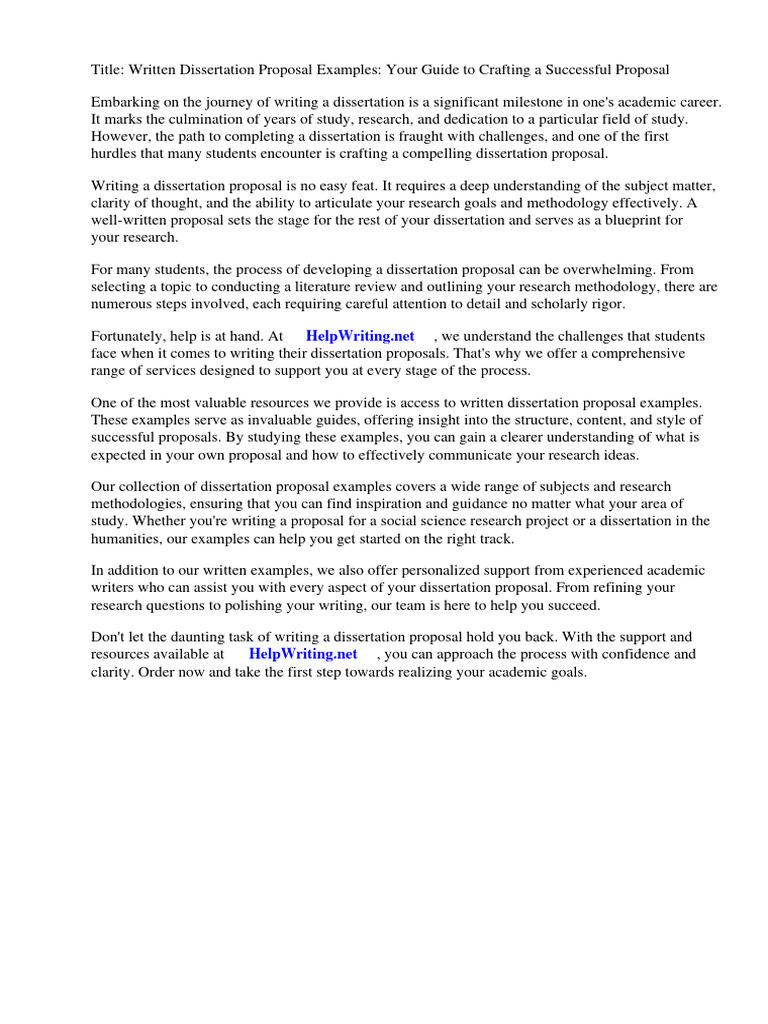 Written Dissertation Proposal Examples | PDF | Thesis | Doctor Of ...