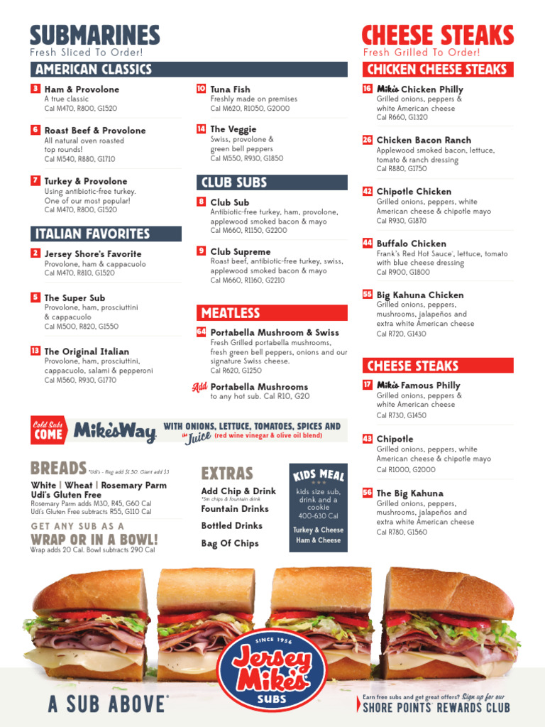 Jersey mike's menu prices store