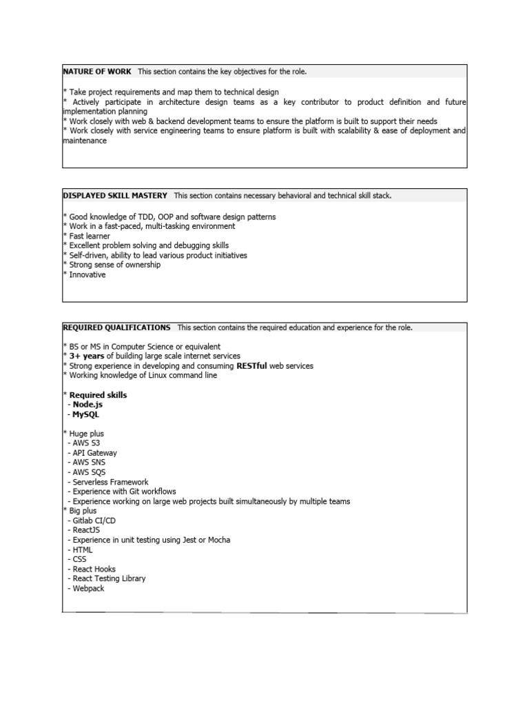 NodeJS - Job Description | PDF