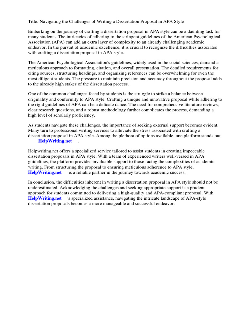 Dissertation Proposal Apa Style | PDF | Thesis | Apa Style
