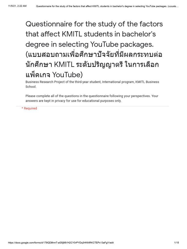 Business Research YouTube Survey Question - Google Forms | PDF