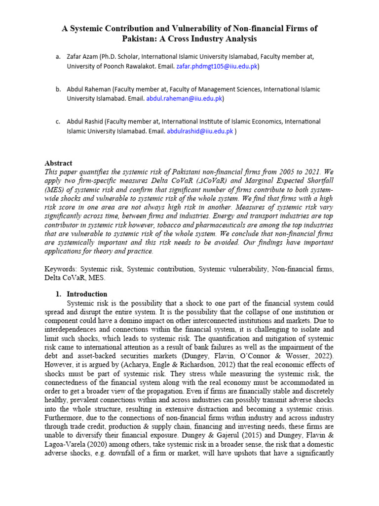 Systemic Risk and Non2 | PDF | Systemic Risk | Value At Risk
