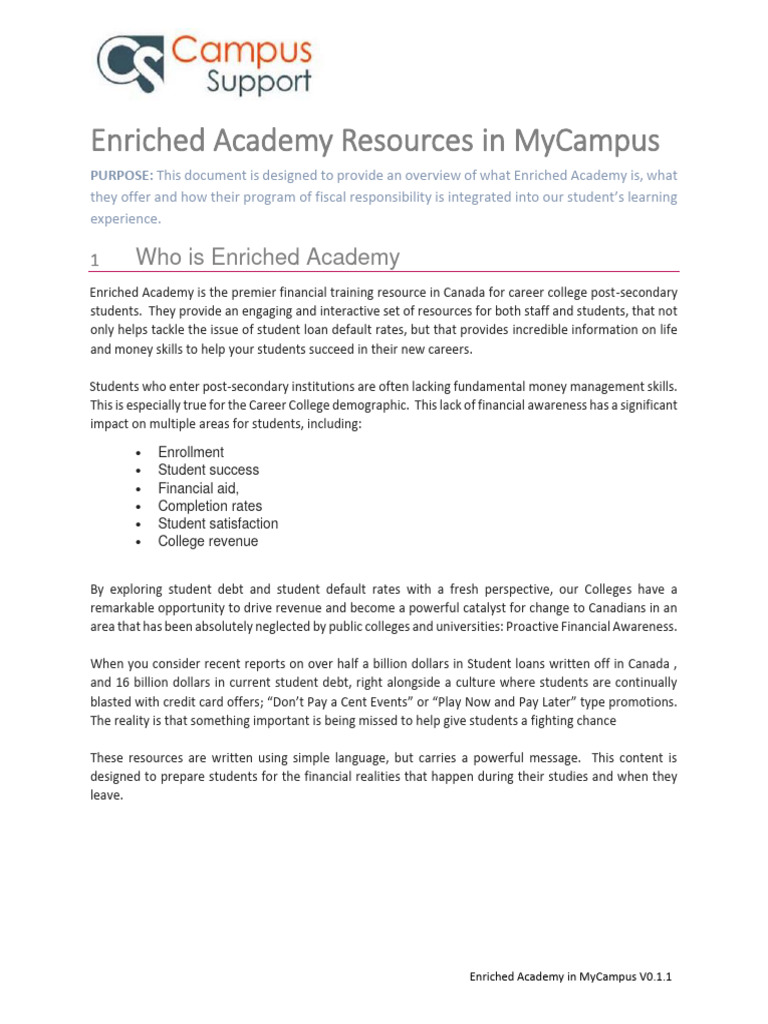 v0-1-1 Enriched Academy Overview-2018-1115 | PDF | Information | Debt